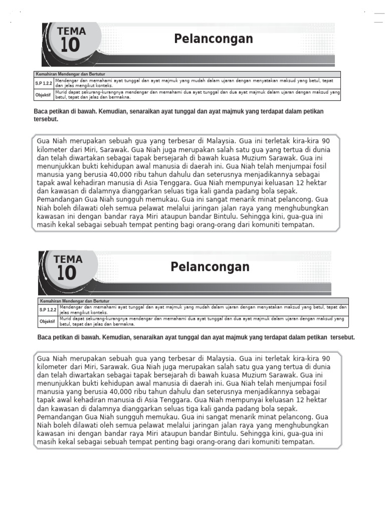 TEMA PELANCONGAN Kemahiran Mendengar Dan Bertutur | PDF