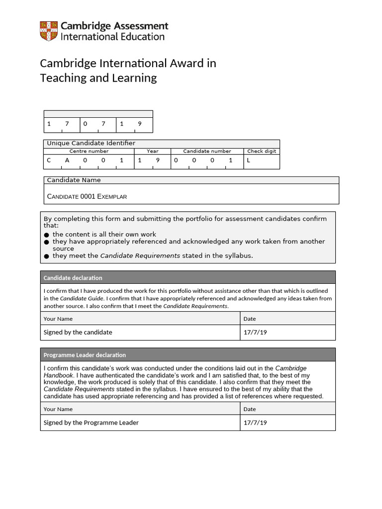 Exemplar - Award Declaration Form | PDF | Career & Growth | Business