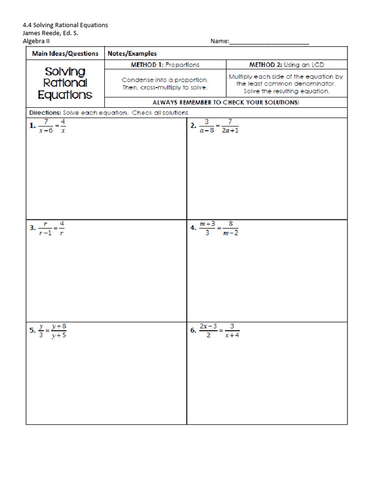 4.4 Solving Rational Equations | PDF