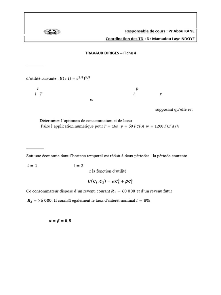 Travaux Dirigés en Microéconomie 2021-2022 | PDF | Finance et gestion ...