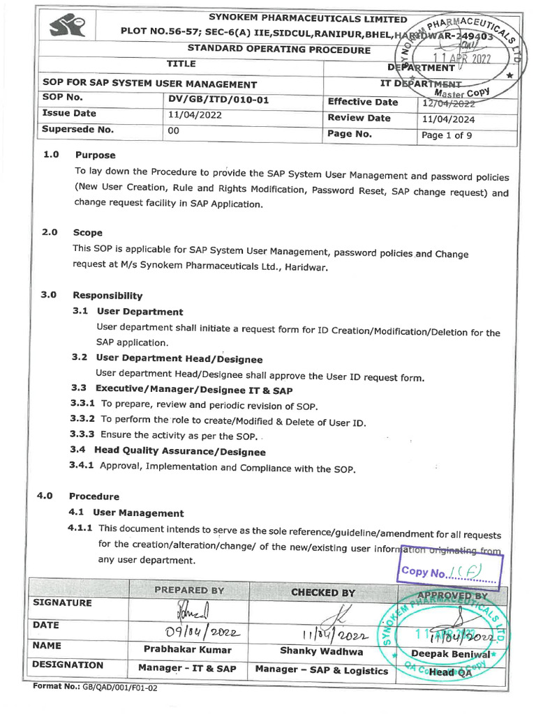 010.sop For System User Management | PDF