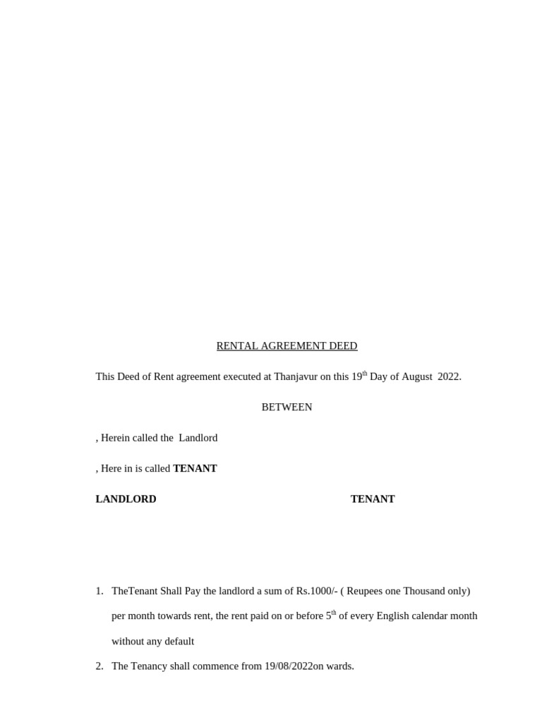 Rental Agreement Deed | PDF