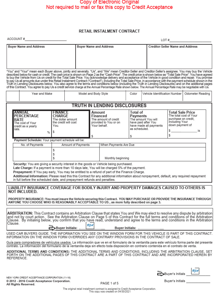 Credit Acceptance Contract | PDF | Arbitration | Credit Card