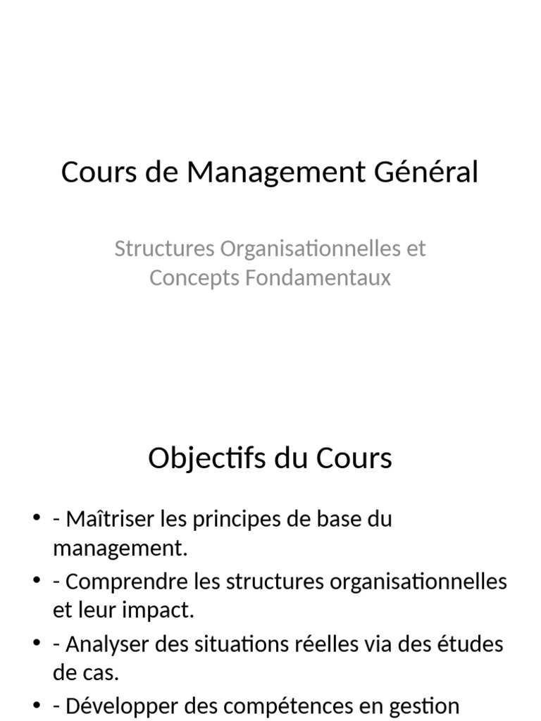 Management Général et Structures Organisationnelles | PDF