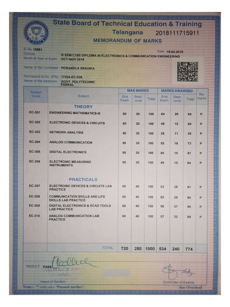 2023feb@006082 - Diploma Mark Sheet - Sem 3 | PDF
