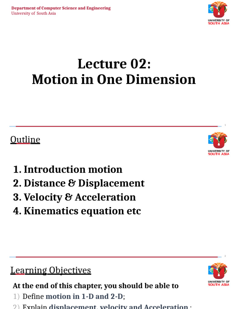 L2-Motion in One Dimention | PDF | Kinematics | Velocity