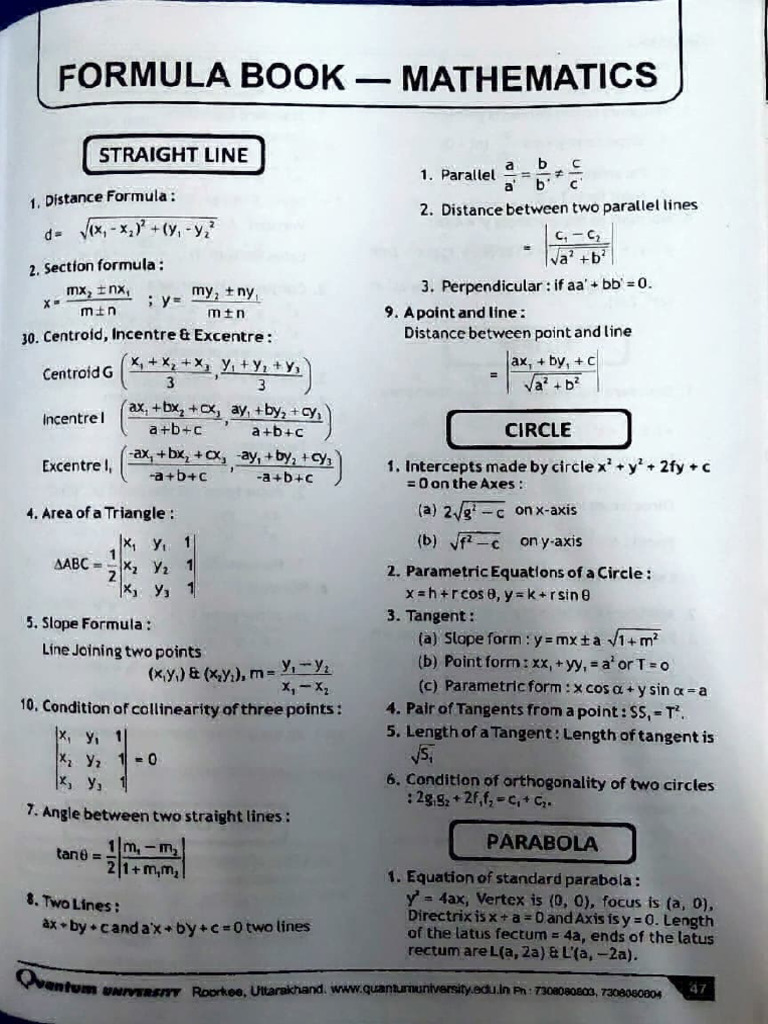 Essential Mathematics Formulas Guide | PDF | Ellipse | Elementary ...