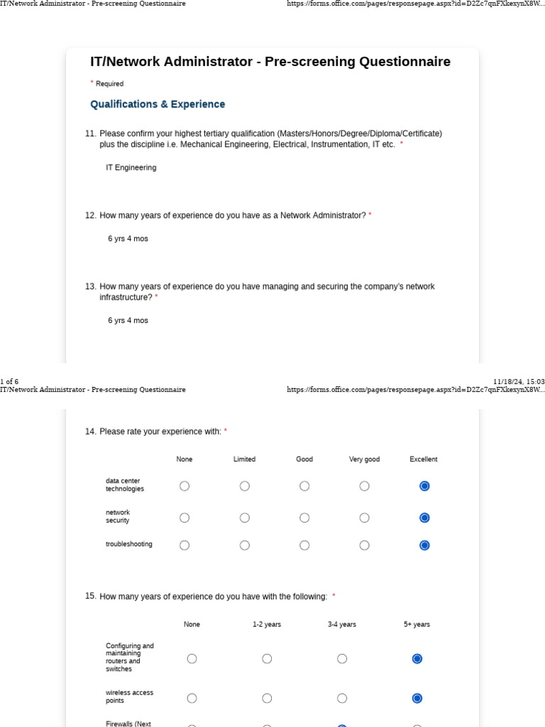 IT - Network Administrator - Pre-Screening Questionnaire | PDF | Computer Networking ...