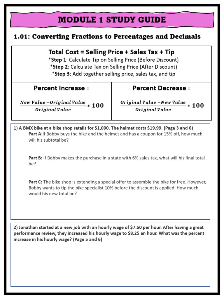 Module 1 Study Guide 2023 | PDF | Percentage | Exchange Rate