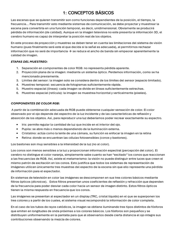 Tema 1 - Conceptos Básicos de TV | PDF | Color | Modelo de color Rgb