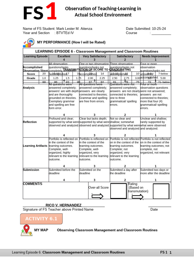 FS 1 Learning Episode 6 | PDF | Classroom Management | Classroom