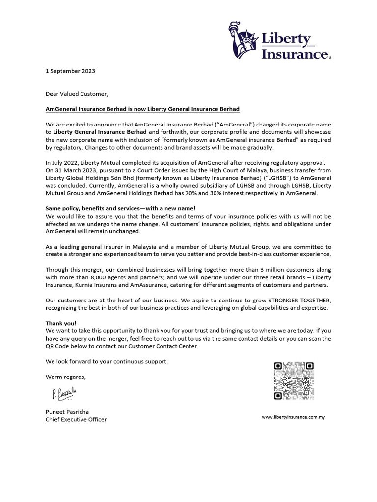 Amgeneral Insurance Berhad Is Now Liberty General Insurance Berhad ...