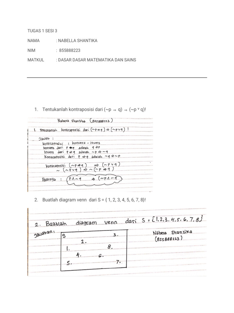 TUGAS 1 SESI 3 Dasar Dasar MTK Dan Sains Nabella Shantika 855888223 | PDF