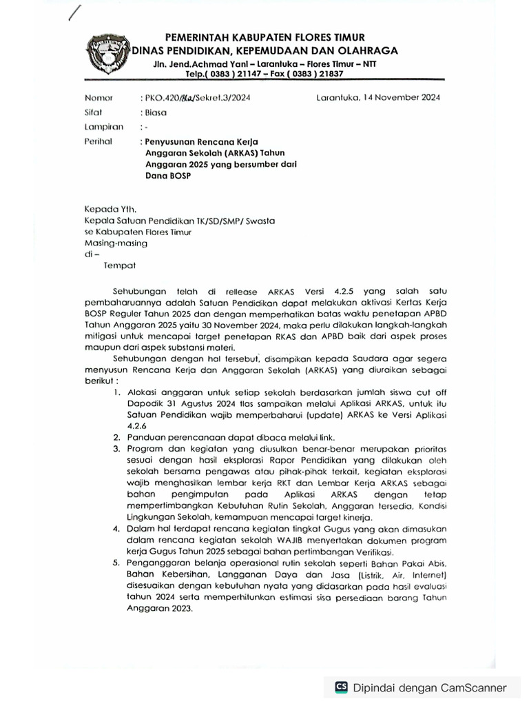 Surat Penyusunan RKAS 2025 Swasta | PDF