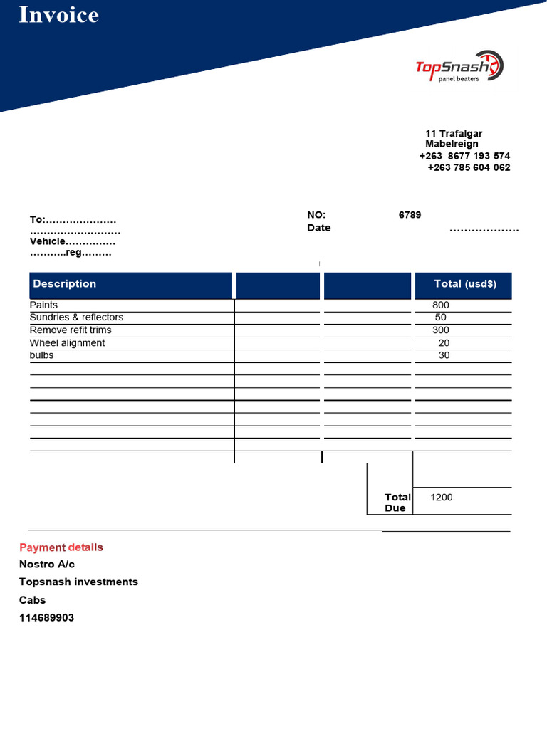 Panel Beating Invoice | PDF