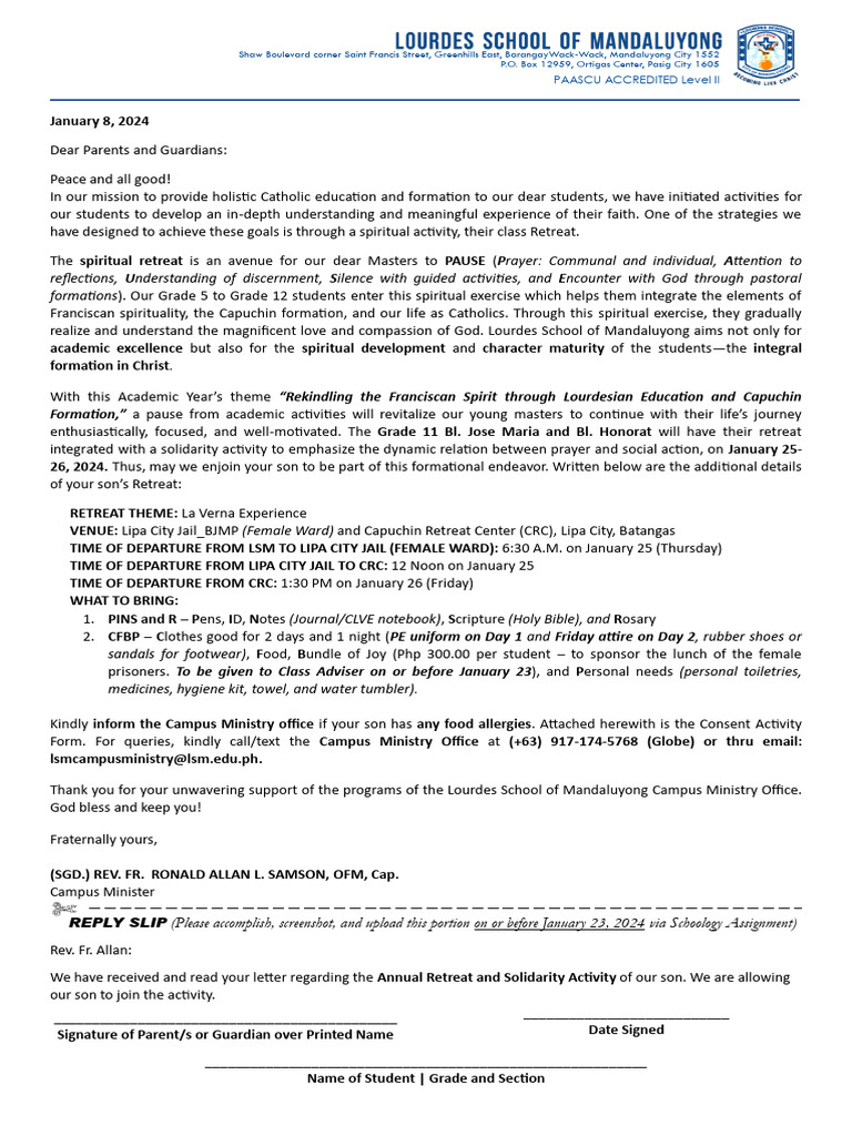Retreat Letter Grade 11 BATCH 1 BL - JoseMaria and Bl. Honorat Final ...