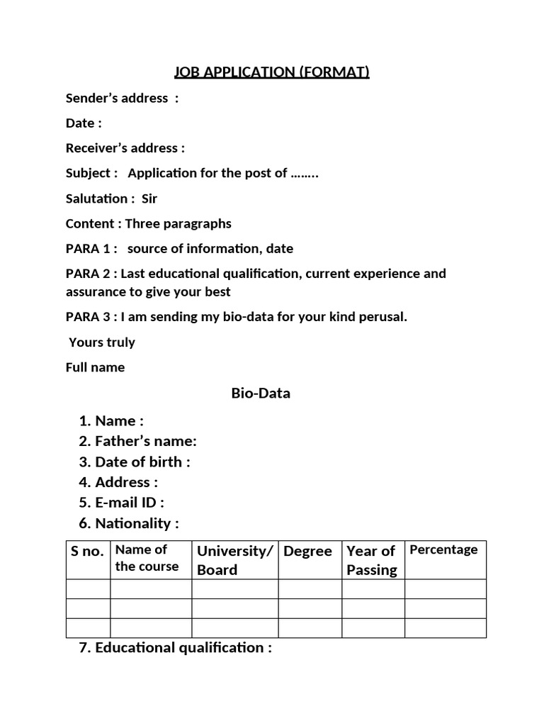 Job Application Format Template | PDF | Career & Growth