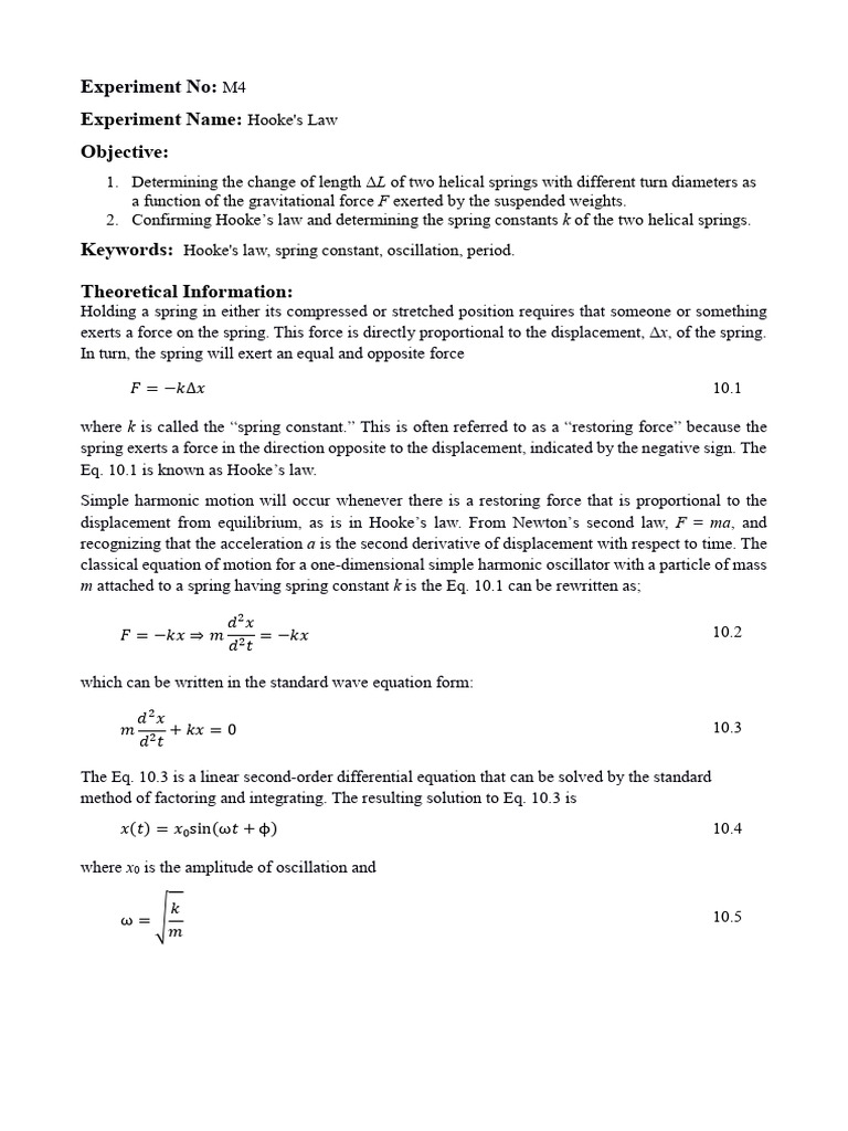 Exp 4 Theo | PDF | Oscillation | Force