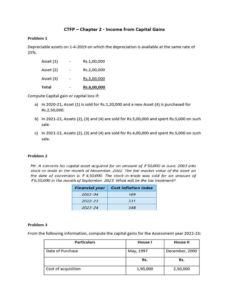 CTFP Unit 2 CG Problems | PDF | Capital Gains Tax | Financial Markets