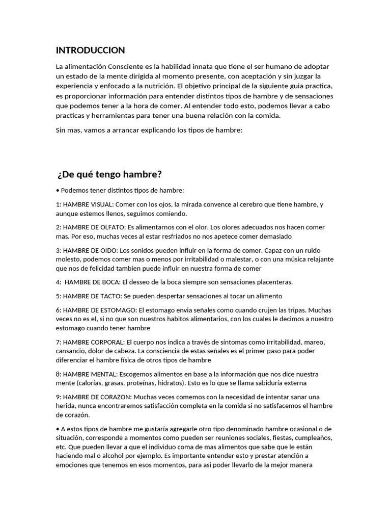 Guía Práctica de Alimentación Consciente | PDF | Mente | Placer
