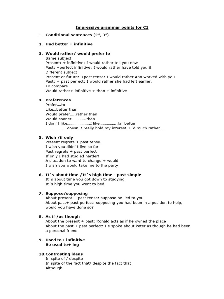 C1 Grammar Points for Advanced English | PDF | Grammatical Tense ...