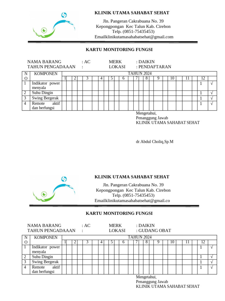 Kartu Monitoring Fungsi Ac | PDF | Teknologi & Rekayasa