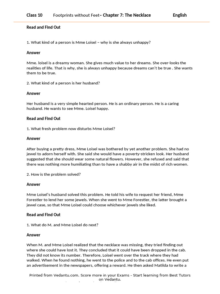 Class 10 The Necklace Q&A Guide | PDF | Mystery, Thriller & Crime Fiction