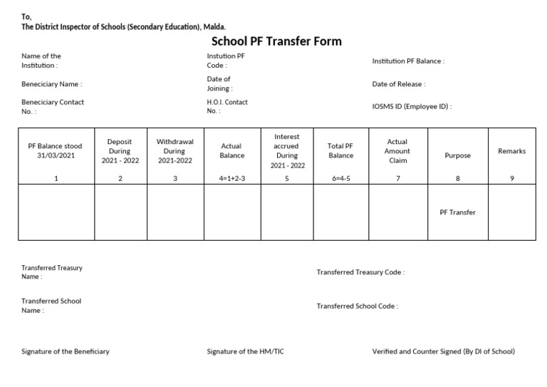 PF Transfer Form | PDF