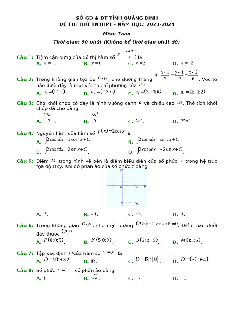 101. Đề thi thử TN THPT môn Toán năm 2024 THPT SGD QUẢNG BÌNH NH 23 24 - viIzeLDPMG | PDF