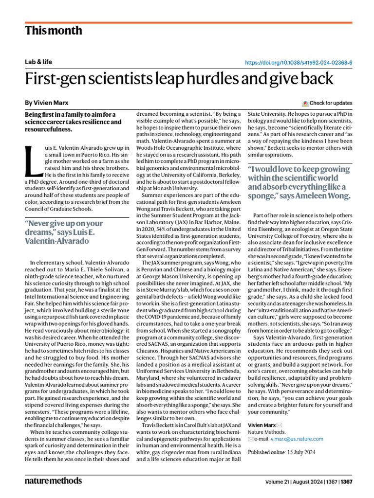 First-Gen Scientists Leap Hurdles and Give Back: This Month | PDF | Science