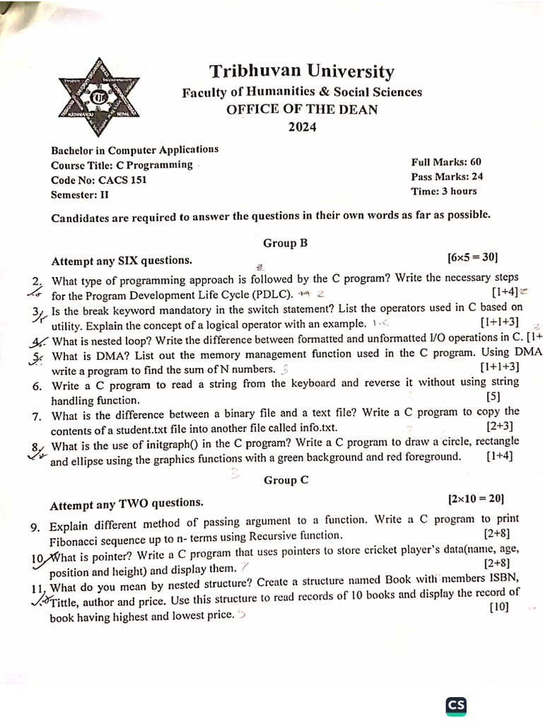 Bca 2024 Old Question 2nd Sem | PDF