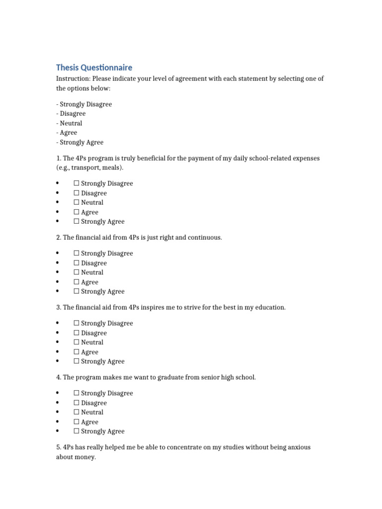 Thesis Questionnaire 4Ps | PDF