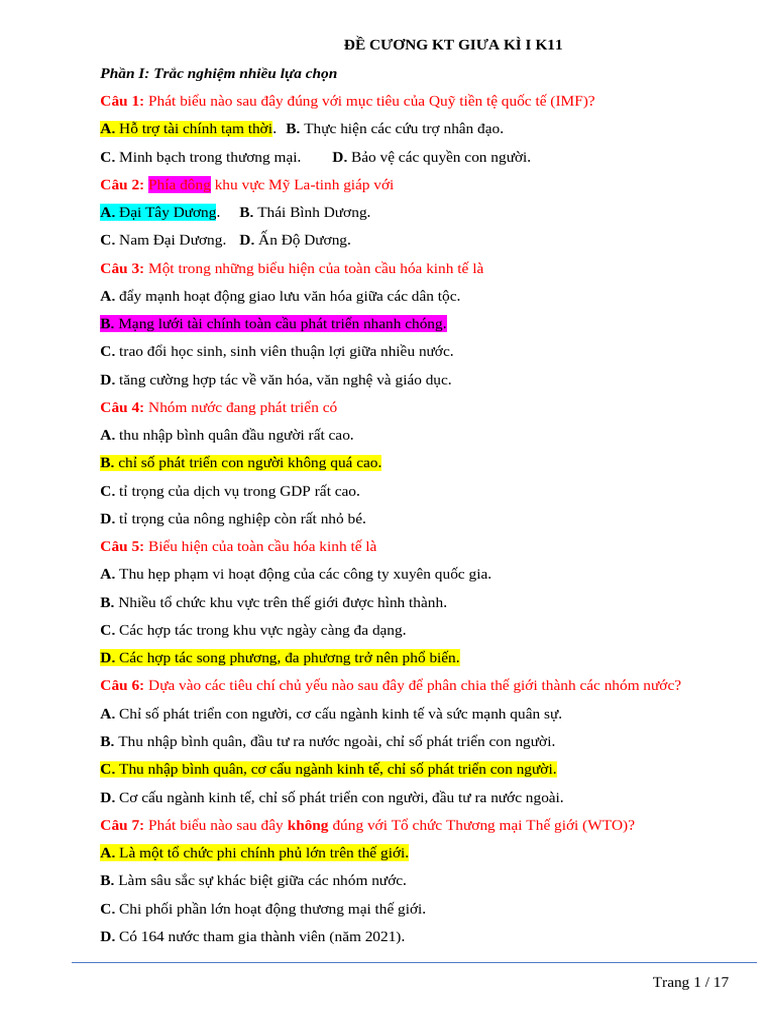 De Cuong KT Giua Ki I k11 | PDF