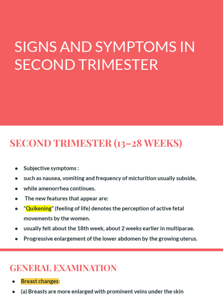 Signs and Symptoms in 2nd Trimester | PDF | Fetus | Uterus