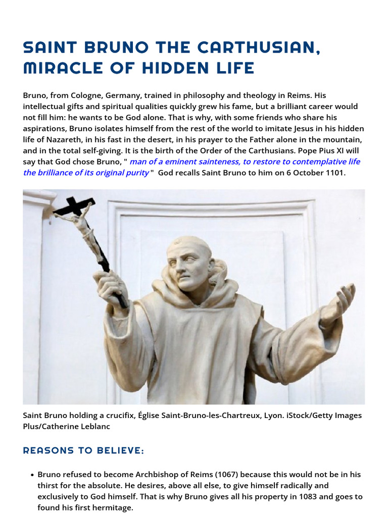 Saint Bruno The Carthusian, Miracle of Hidden Life (-1101) - 1000 ...