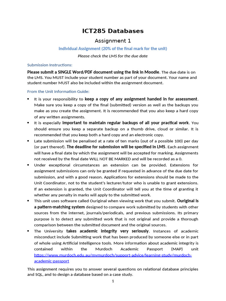 ICT285 Assignment 1 | PDF | Databases | Relational Model