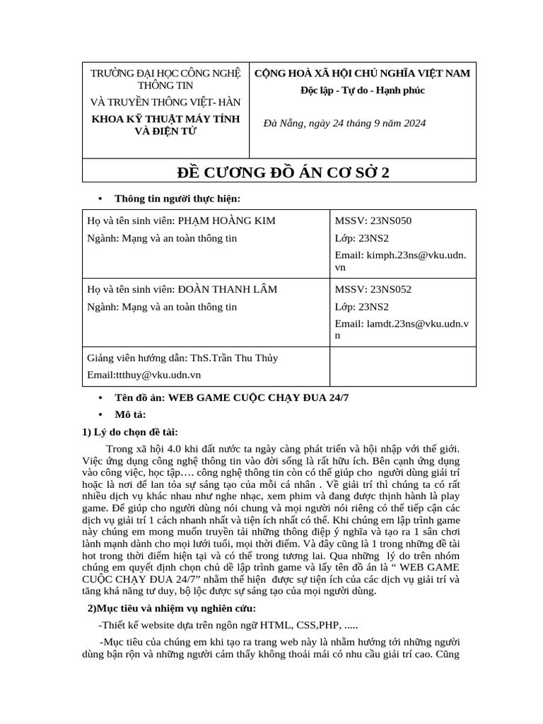 De Cuong Chi Tiet Do An | PDF