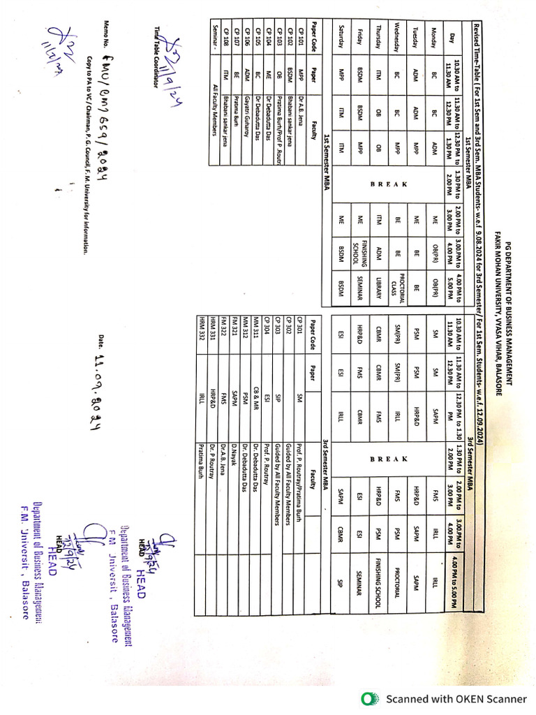 Revised Time Table | PDF