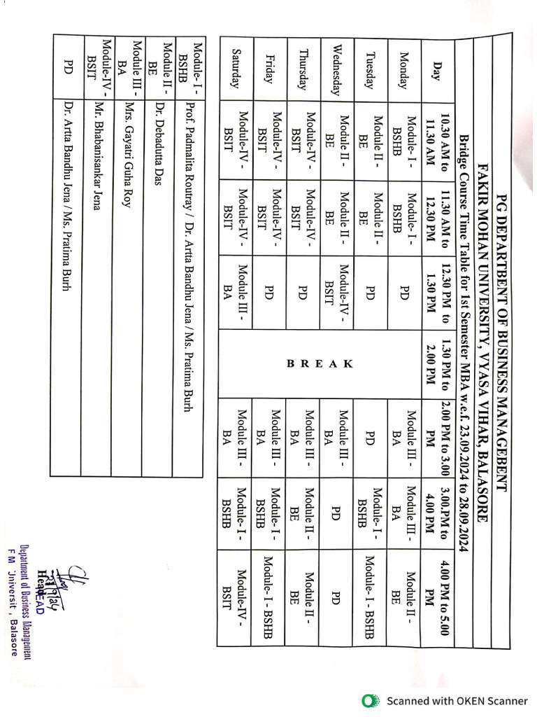 Bridge Course Time Table | PDF