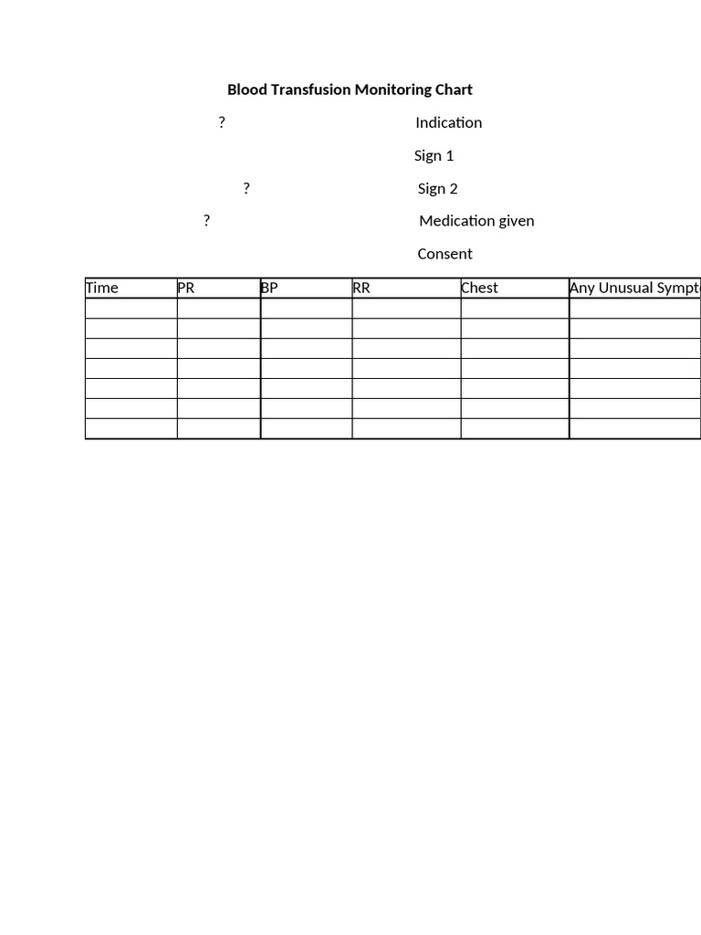 Blood Transfusion Monitoring Chart | PDF
