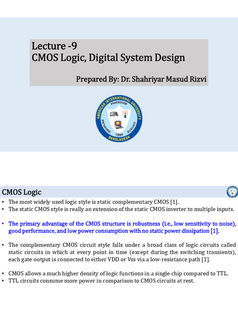 Mid Lecture 9 | PDF | Cmos | Logic Gate