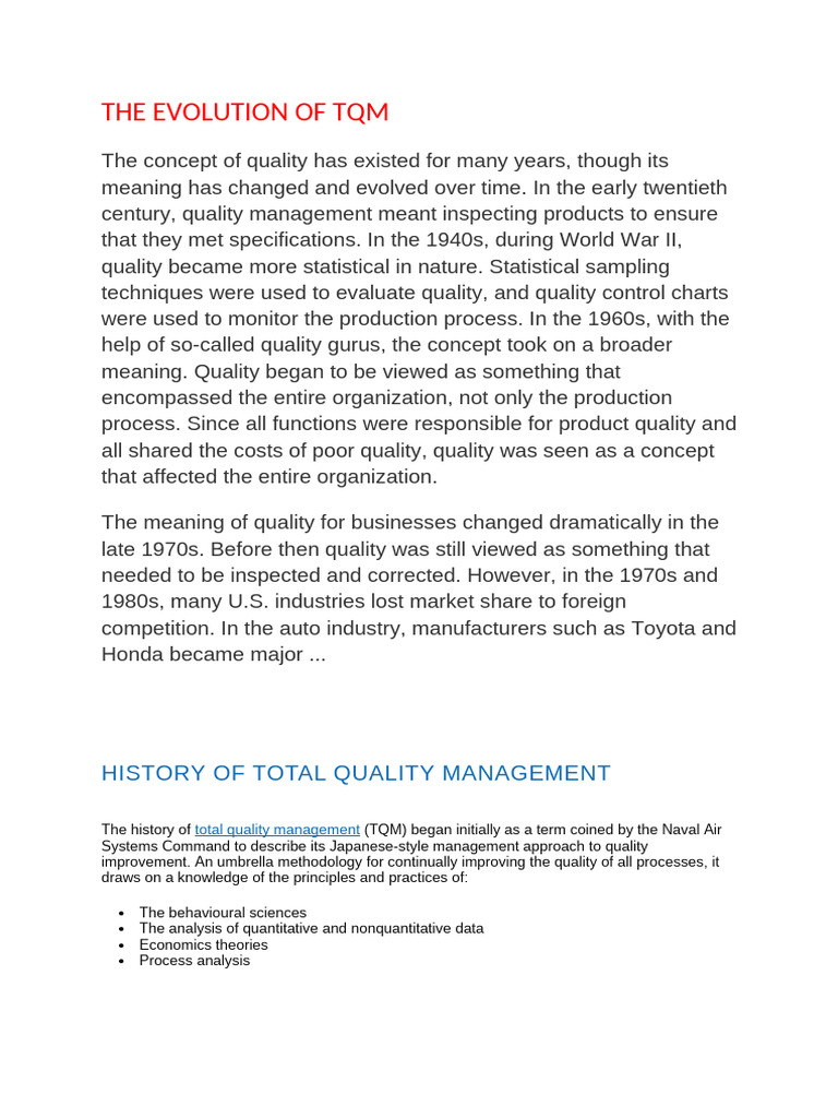 Evolution of Total Quality Management | PDF | Quality Management ...