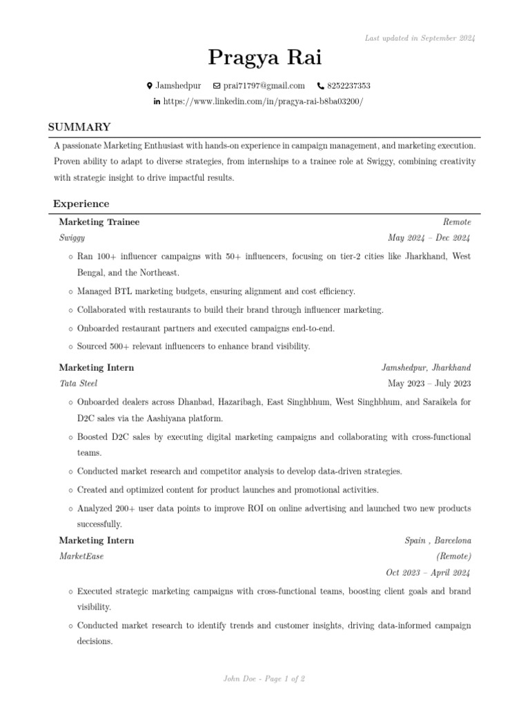 RenderCV Sb2nov Theme | PDF | Marketing | Public Relations