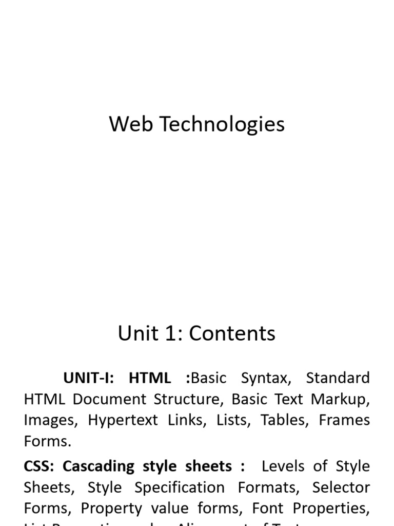 Web - Technologies PPT Unit 1 | PDF | Html Element | Html Web - Technologies PPT Unit 1 | PDF | Html Element | Html