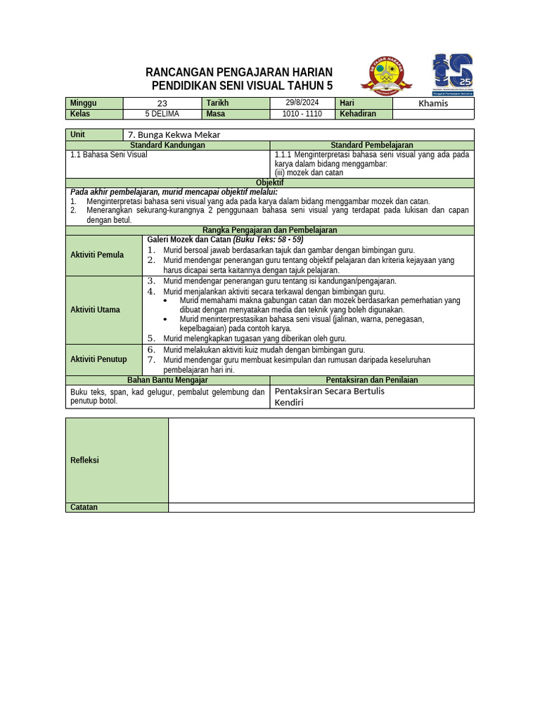 RPH Seni Visual Tahun 5 | PDF | Karier & Perkembangan | Seni