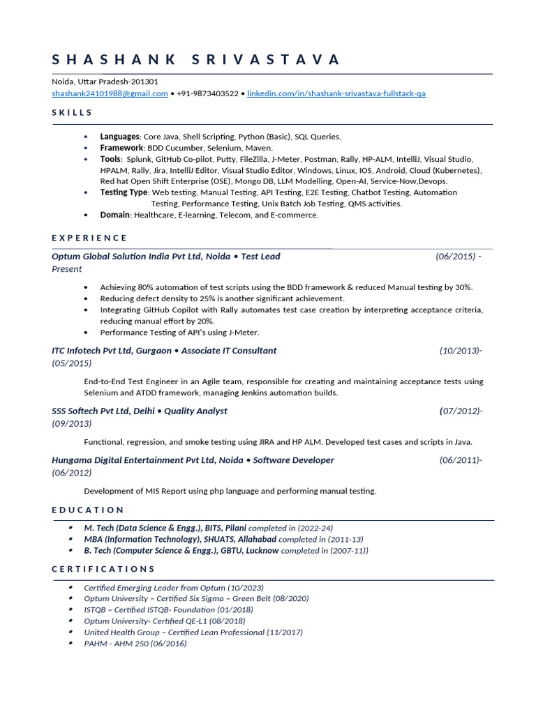 Shashank Srivastava | PDF | Selenium (Software) | Computer Programming