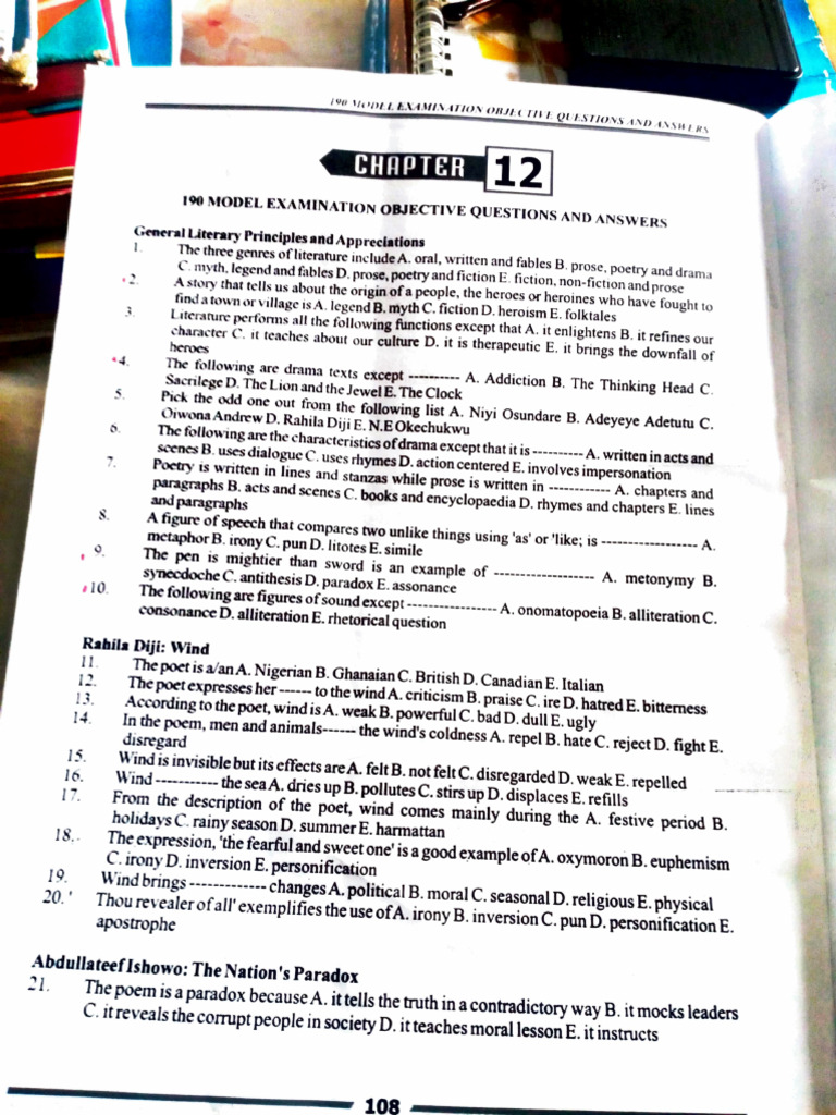 Literature in English Junior NECO Exam Questions | PDF