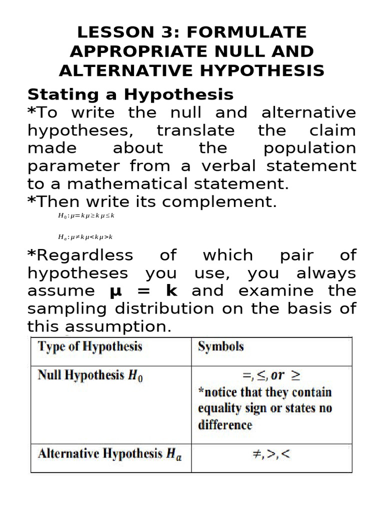 4th - Lesson 3 - Formulate Null and Alternative | PDF | Finance & Money ...
