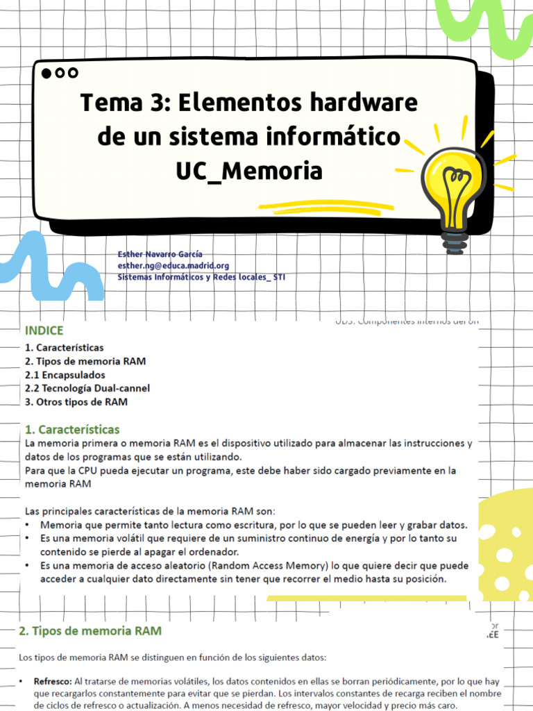 T3 - Elementos Hardware de Un Sistema Informático - Unidad Central - Memoria | PDF