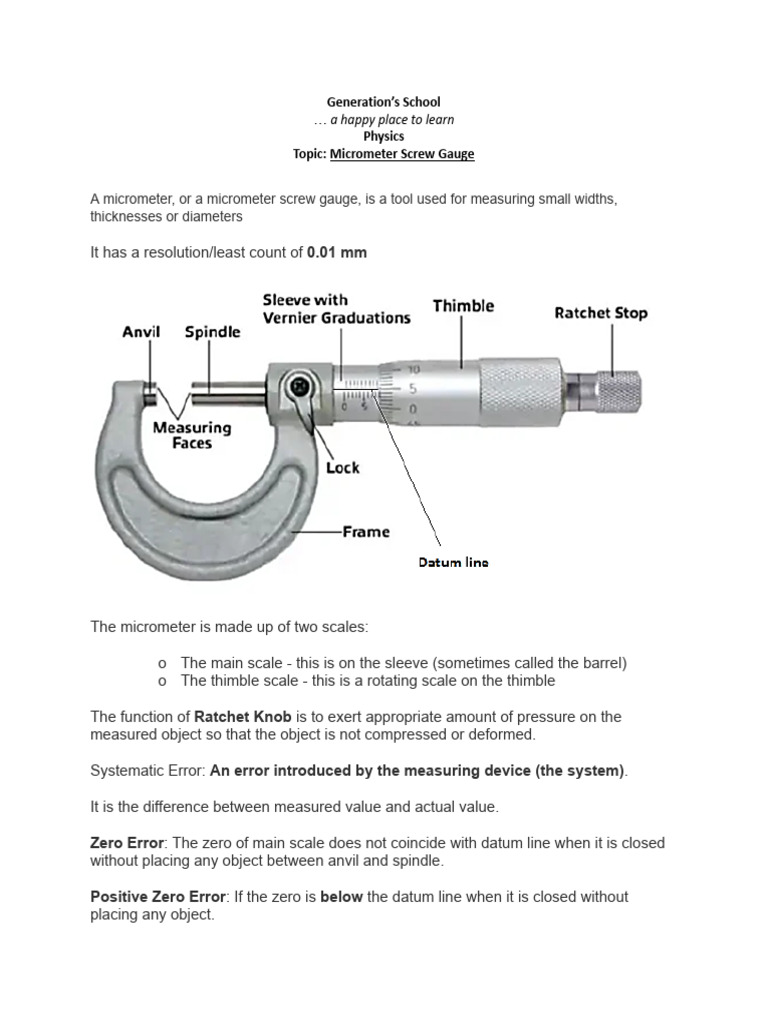 Mircometer Screw Key Points | PDF